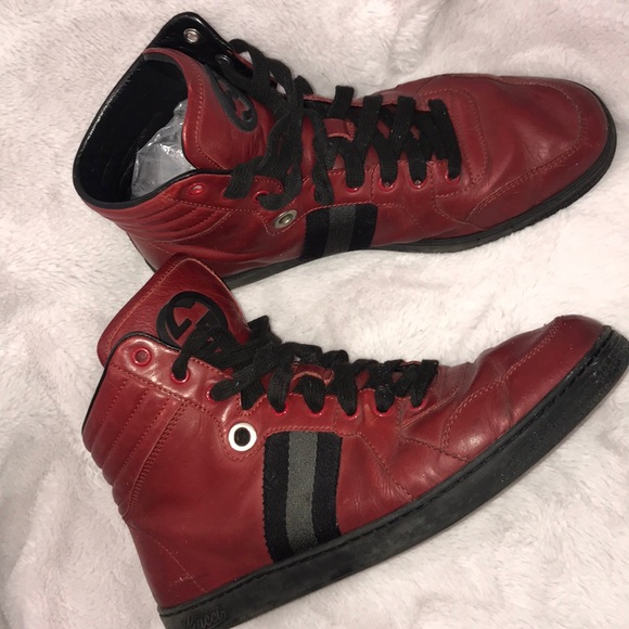 Gucci | Shoes | Mens Gucci Red Hightop Sneakers | Poshmark